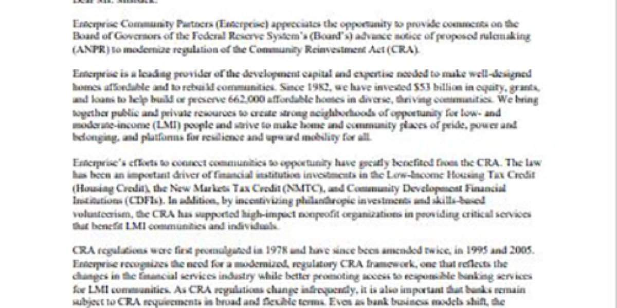 Comments on Federal Reserve Board's ANPR to Modernize the CRA ...